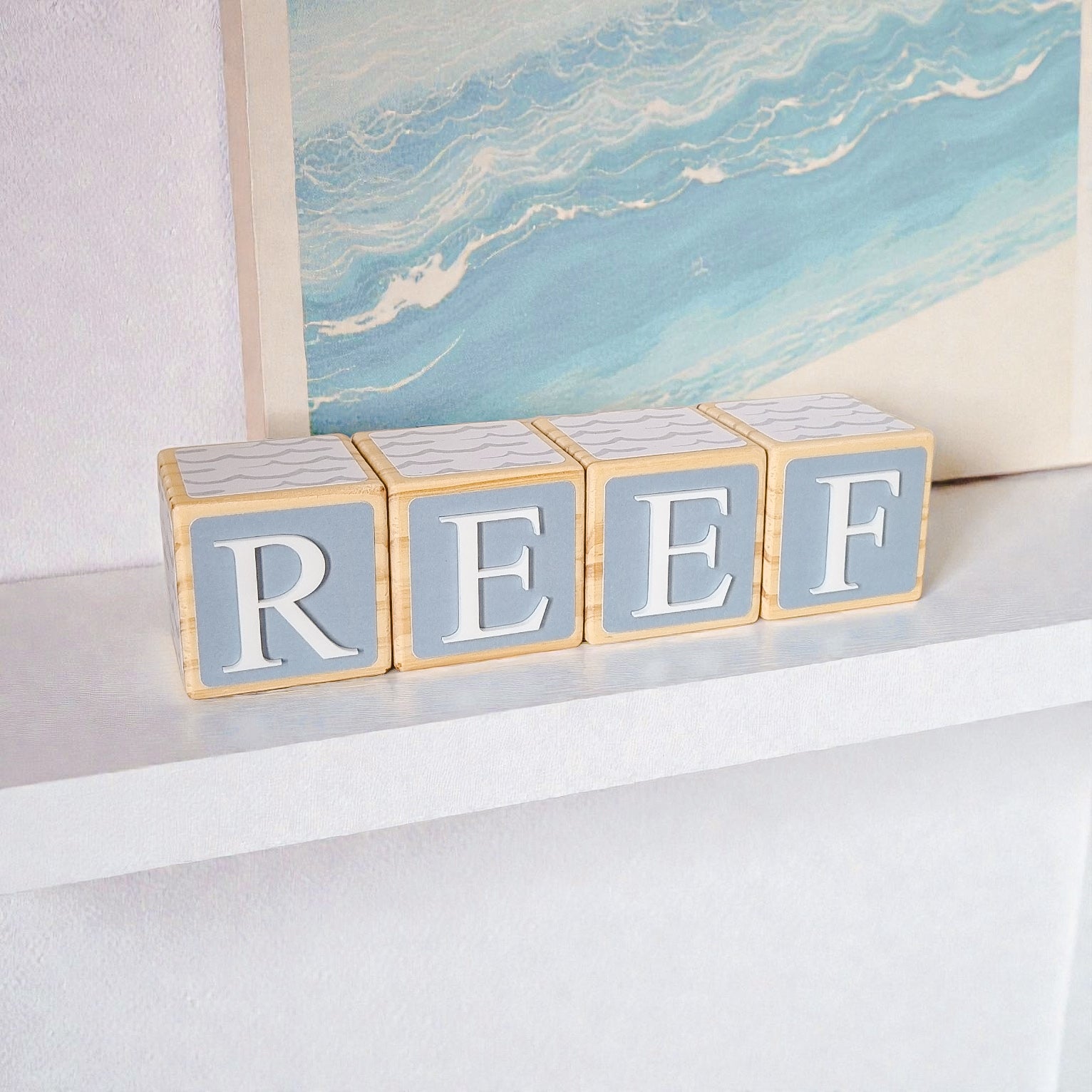 OCEAN WAVES - Personalised Wooden Name Blocks - Little Block Barn