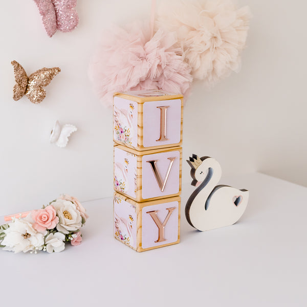 SWAN PRINCESS - Personalised Wooden Name Blocks - Little Block Barn